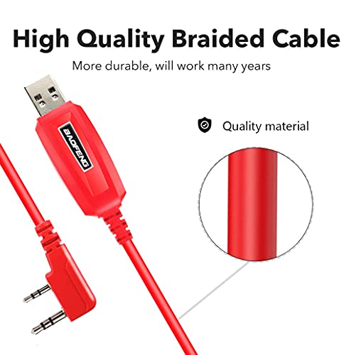 BAOFENG Programming Cable UV-5R/5RA/5R Plus/5RE, UV3R Plus, BF-888S, 5R EX, 5RX3, GA-2S, UV-82 (39 inch Mirkit Red, Version 2022, This one Works!)