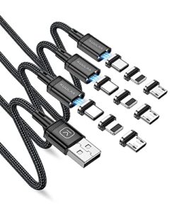 kuulaa 3pack magnetic charging cable usb c,3a fast charging/data transmission with 3 in 1 charging tips nylon-braided phone cable compatible for iproduct/type c/micro device(3.3ft/3.3ft/3.3ft)