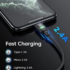 Kuulaa 3Pack Magnetic Charging Cable USB C,3A Fast Charging/Data Transmission with 3 in 1 Charging Tips Nylon-Braided Phone Cable Compatible for iProduct/Type C/Micro Device(3.3ft/3.3ft/3.3ft)