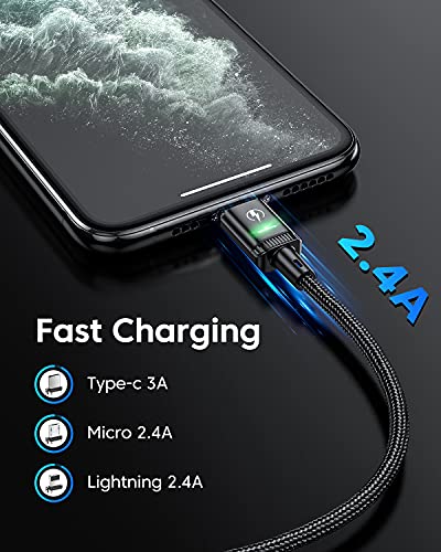 Kuulaa 3Pack Magnetic Charging Cable USB C,3A Fast Charging/Data Transmission with 3 in 1 Charging Tips Nylon-Braided Phone Cable Compatible for iProduct/Type C/Micro Device(3.3ft/3.3ft/3.3ft)