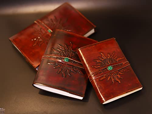 Leather Journal Refillable Lined Paper SUN Tree of Life Handmade Leather Journal Notebook Diary/Bound Daily Notepad for Men&Women Medium,Writing pad Gift for Artist,Sketch /Writing (small)