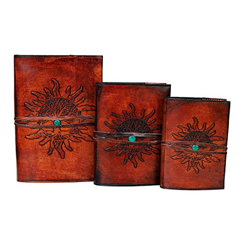 Leather Journal Refillable Lined Paper SUN Tree of Life Handmade Leather Journal Notebook Diary/Bound Daily Notepad for Men&Women Medium,Writing pad Gift for Artist,Sketch /Writing (small)