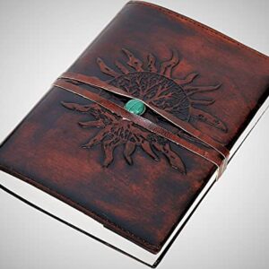 Leather Journal Refillable Lined Paper SUN Tree of Life Handmade Leather Journal Notebook Diary/Bound Daily Notepad for Men&Women Medium,Writing pad Gift for Artist,Sketch /Writing (small)