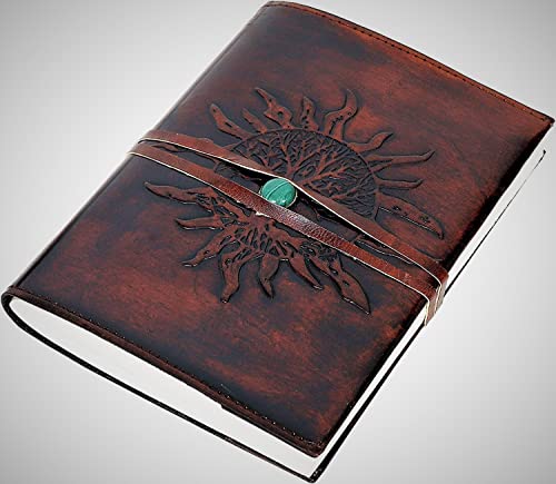 Leather Journal Refillable Lined Paper SUN Tree of Life Handmade Leather Journal Notebook Diary/Bound Daily Notepad for Men&Women Medium,Writing pad Gift for Artist,Sketch /Writing (small)