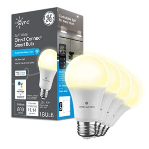 ge cync smart led light bulbs, bluetooth and wi-fi enabled, alexa and google assistant compatible, soft white, a19 light bulb (4 pack), 9.5w