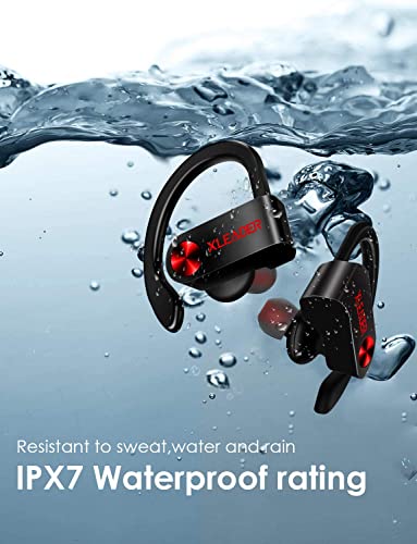 XLeader SoundAngel Sport3 Pro - Bluetooth 5.1 Sports Earbuds IPX7 Waterproof Wireless Running Headphones in Ear with LED Display Charging Case TWS Earphones with Micphones for Workout Fittness Gym Red