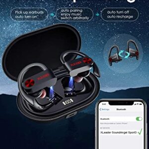 XLeader SoundAngel Sport3 Pro - Bluetooth 5.1 Sports Earbuds IPX7 Waterproof Wireless Running Headphones in Ear with LED Display Charging Case TWS Earphones with Micphones for Workout Fittness Gym Red