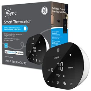 ge cync smart thermostat, energy star certified, programmable wi-fi thermostat, works with alexa and google home