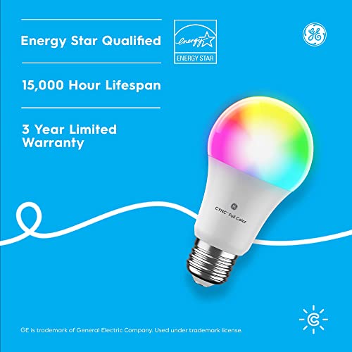 GE Lighting CYNC Smart LED Light Bulb, Color Changing Lights, Bluetooth and Wi-Fi Lights, Works with Alexa and Google Home, A19 Light Bulb (1 Pack)