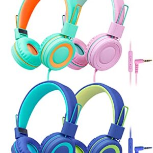 4Pack Kids Headphones with Microphone,Headphones for Kids for School,98db Volume Limited Over-Ear Wired Headphones for Kids Girls Boys,Foldable Toddler Headphones for PC/Laptop/School/Tablet/Travel