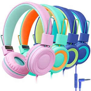 4Pack Kids Headphones with Microphone,Headphones for Kids for School,98db Volume Limited Over-Ear Wired Headphones for Kids Girls Boys,Foldable Toddler Headphones for PC/Laptop/School/Tablet/Travel