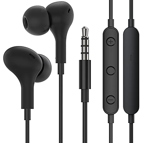 3.5mm Earbuds Wired Earphones In Ear Headphones w Microphone Compatible with Samsung Galaxy A13 A12 A03s A02s A52 A11 A10e S10 S9, Moto G Power G Stylus G Pure, Blu G91 F91 TCL A3 10 SE Nokia (Black)