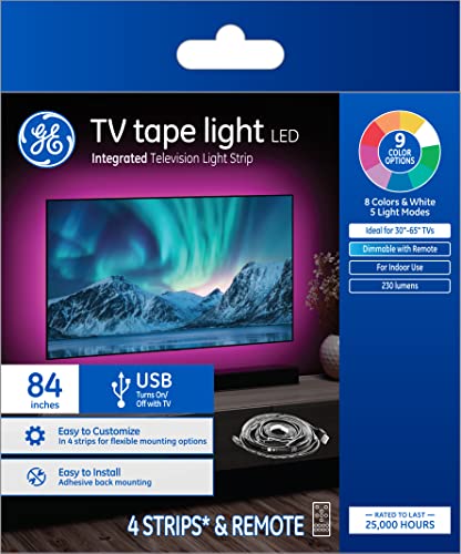 GE LED TV Tape Light, Color Changing Strip Light with Remote, 84 Inches