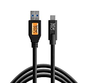 Tether Tools TetherPro USB 3.0 USB-C Cable | for Fast Transfer and Connection Between Camera and Computer | Non-Reflective Black | 15 Feet (4.6 m)