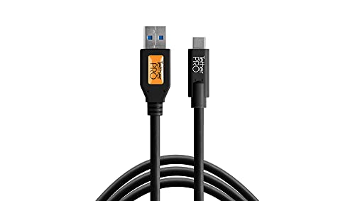 Tether Tools TetherPro USB 3.0 USB-C Cable | for Fast Transfer and Connection Between Camera and Computer | Non-Reflective Black | 15 Feet (4.6 m)