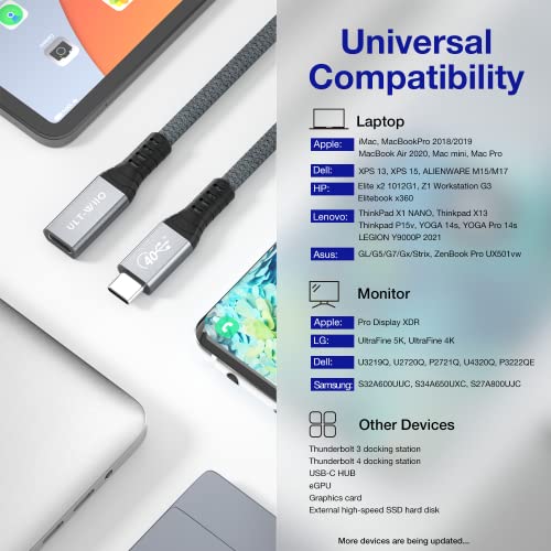 USB4 Extension Cable 2.62Ft, Thunderbolt 3 & 4 Extension Cable, USB C 4.0 Support PD 100W 20V5A, 40Gbps Transfer, 8K@60Hz, 6K/4K@60Hz Video for Dell/HP/Anker Dock, MacBook, iMac, Dell XPS, Intel NUC