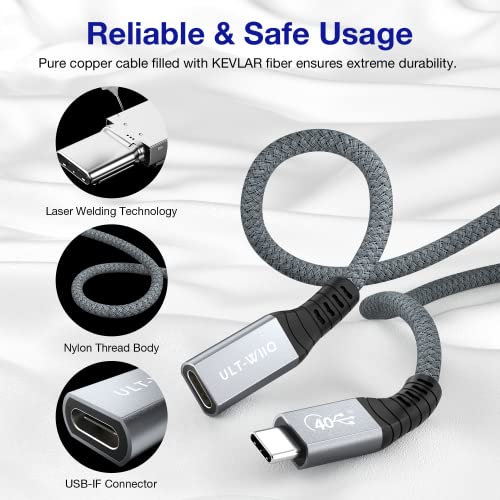 USB4 Extension Cable 2.62Ft, Thunderbolt 3 & 4 Extension Cable, USB C 4.0 Support PD 100W 20V5A, 40Gbps Transfer, 8K@60Hz, 6K/4K@60Hz Video for Dell/HP/Anker Dock, MacBook, iMac, Dell XPS, Intel NUC