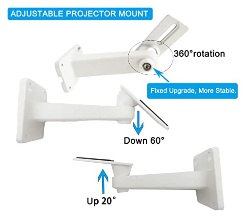 Mini Projector Wall Mount Angle Adjustable Projector Mount Load 8.8 lbs Length 7.9 in Rotation 360° Compatible with QKK, DR.J, DBPOWER, Anker, VANKYO, AAXA, Jinhoo, PVO, TMY, AuKing, Meer Projectors