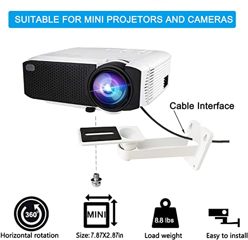 Mini Projector Wall Mount Angle Adjustable Projector Mount Load 8.8 lbs Length 7.9 in Rotation 360° Compatible with QKK, DR.J, DBPOWER, Anker, VANKYO, AAXA, Jinhoo, PVO, TMY, AuKing, Meer Projectors