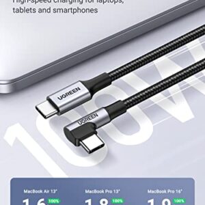 UGREEN 100W USB C Cable 90 Degree Type C Charging Cable Compatible with MacBook Pro 2022, iPad Pro 2022, Elitebook, Dell XPS, Samsung Galaxy S23/S22/Z Fold, Pixel, PS5, Switch, etc. 10FT