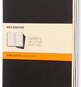 Moleskine Cahier Journal, Soft Cover, Large (5" x 8.25") Ruled/Lined, Black, 80 Pages (Set of 3)