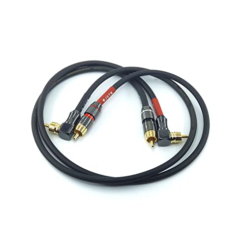 WJSTN-055 90 Degree Right Angle RCA Subwoofer Cable Audio Cable RCA Male to Male Audio Video Cord for Subwoofer, HDTV, Amplifiers,Home Theater,Hi-Fi Systems,Subwoofe 2 Pack (2FT)