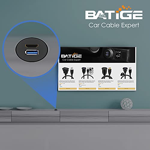 BATIGE USB 3.0 & HDMI to HDMI + USB3.0 AUX Extension Dash Panel Waterproof Car Flush Mount Cable for Car Boat and Motorcycle - 3ft