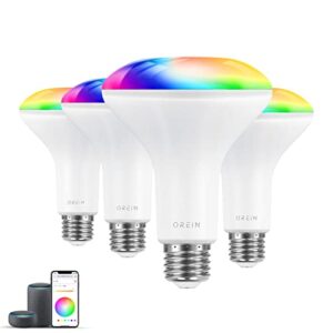 orein smart flood light bulbs, music sync rgbtw led color changing light bulb, 65w equivalent br30 wifi led light bulbs, wifi smart bulbs that work with alexa/google home/siri, 650lm cri>90 4 pack