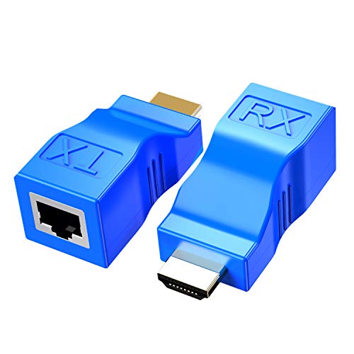 HDMI to RJ45 Network HDMI Repeater, 2 PCS HDMI Extender Transmitter and Receiver Network RJ45 Over Cat 5e / 6 1080p with Built-in Thunder Protection Circuit