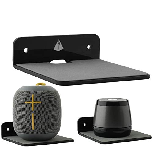 TXEsign Small Floating Shelves Speaker Shelves-2 Pack 4.25 Small Wall Shelves Speaker Mount for Bluetooth Speaker Webcam Mesh WiFi Mesh Router Toy Display Shelf Acrylic Shelves(Black, Small)