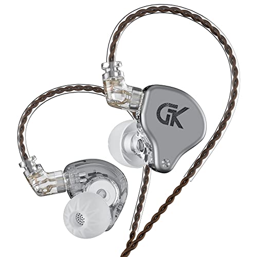 GK GS10 in-Ear Earphones Wired, HiFi Audio Monitors Professional Stereo Deep Bass Noise Isolating Sport IEM Earbuds with Detachable Cables(Silver,No Mic)