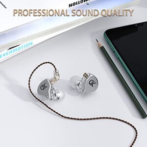 GK GS10 in-Ear Earphones Wired, HiFi Audio Monitors Professional Stereo Deep Bass Noise Isolating Sport IEM Earbuds with Detachable Cables(Silver,No Mic)