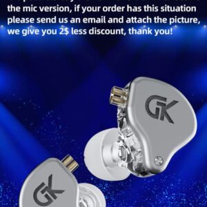 GK GS10 in-Ear Earphones Wired, HiFi Audio Monitors Professional Stereo Deep Bass Noise Isolating Sport IEM Earbuds with Detachable Cables(Silver,No Mic)