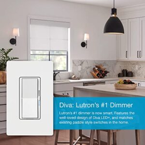 Lutron Diva Smart Dimmer Switch with Wallplate for Caséta Smart Lighting | No Neutral Wire Required | DVRFW-6L-WH-A | White 