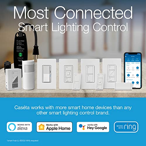 Lutron Diva Smart Dimmer Switch with Wallplate for Caséta Smart Lighting | No Neutral Wire Required | DVRFW-6L-WH-A | White 