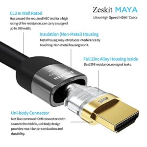 Zeskit Maya 8K 48Gbps Certified Ultra High Speed HDMI Cable 13ft CL3 In Wall Rated, 4K120 8K60 eARC HDR HDCP 2.2 2.3 Compatible with Dolby Vision Apple TV 4K Roku Sony LG Samsung Xbox Series X PS4 PS5