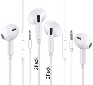 2 pack-apple earbuds [apple mfi certified] 3.5mm headphone earphone wired in ear stereo noise isolating with built-in microphone & volume control compatible with iphone,ipad,pc,mp3/4,android -white