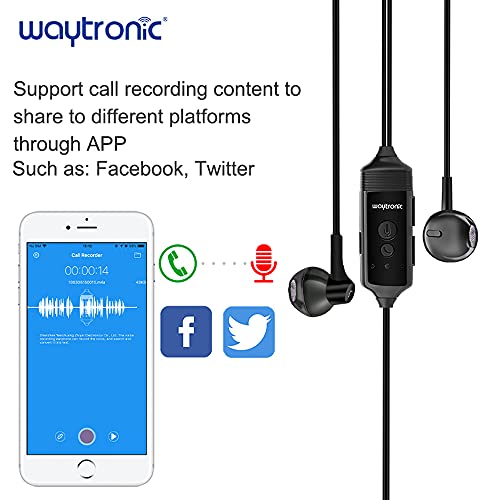 Waytronic Phone Call Recorder Earphone only Suitable for Phone Headset Voice Record Mobile Phone Call Skype Facebook Whatsapp Video Audio Record (with Connector)