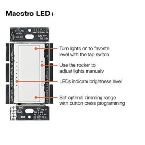 Lutron Maestro LED+ Dimmer for Dimmable LED, Halogen and Incandesent Bulbs | Single-Pole or Multi-Location | MACL-153M-WH | White