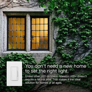 Lutron Maestro LED+ Dimmer for Dimmable LED, Halogen and Incandesent Bulbs | Single-Pole or Multi-Location | MACL-153M-WH | White