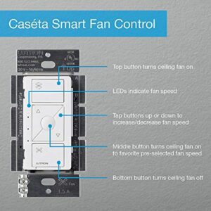 Lutron Caséta Wireless Smart Fan Speed Control Switch, Single-Pole, PD-FSQN-WH, White