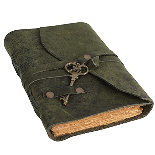 TUZECH Vintage Leather Journal Writing Notebook Handmade Leather Bound journal with deckle edge paper For Men And Women Gift For Art Sketchbook, Travel Diary And Notebooks To Write (Green)