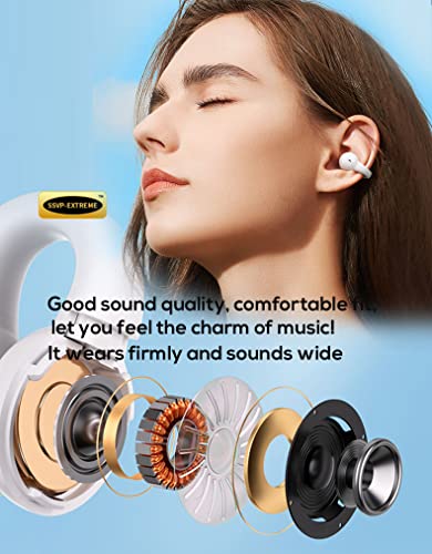 Ear-Clip Bone Conduction Headphones Bluetooth 5.3, Painless Wireless Open Ear Clip on Headphone,Waterproof Mini Sport Running Earring Earphone, Noise Cancelling/HiFi Quality/Long Battery Life