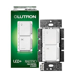 lutron maestro fan control and light dimmer for dimmable leds, incandescent, and halogen bulbs, single-pole, macl-lfq-wh, white