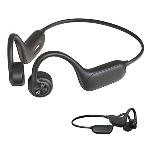 Bone Conduction Swimming Headphones IP68 Waterproof Earbuds Wireless Bluetooth 5.3 Open Ear Sport Headset Built-in Mic with 32G Memory and Night Running Lights for Running Cycling Swimming (Black)