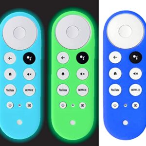 3 Pack Glow Remote Cover for Chromecast with Google TV HD 2022 / 4K 2020 Remote - Silicone Sleeve for Chromecast with Google TV Voice Remote Control Cover Case Glow in The Dark - Blue Green Dark Blue