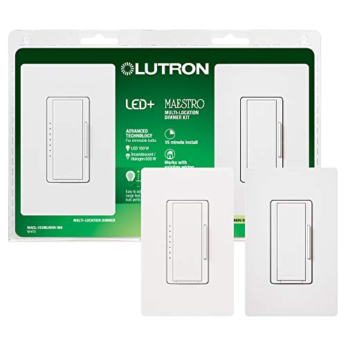 Lutron Maestro LED+ Digital Dimmer Kit for Dimmable LED, Halogen and Incandesent Bulbs | 150-Watt, Multi-Location | MACL-153M-RHW-WH | White