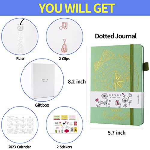 SeQeS Bullet Dotted Journal - A5 Dot Grid Notebook with pages number,160gsm Bleedproof Paper and Fabric Hardcover - Perfect for Personal Organizers, Bullet Journals, and journaling