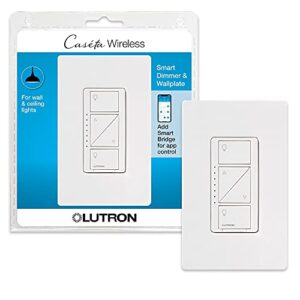 lutron caséta wireless smart lighting dimmer switch for wall and ceiling lights with wall plate | pdw-6wcl-wh-a | white