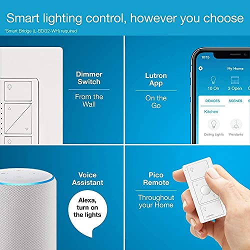 Lutron Caséta Wireless Smart Lighting Dimmer Switch for Wall and Ceiling Lights with Wall Plate | PDW-6WCL-WH-A | White